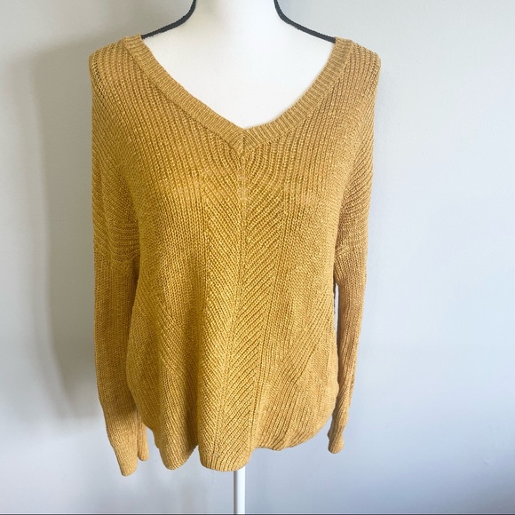 PINQUE | Sweaters | Pinque Mustard Yellow Knit V Neck Sweater | Poshmark